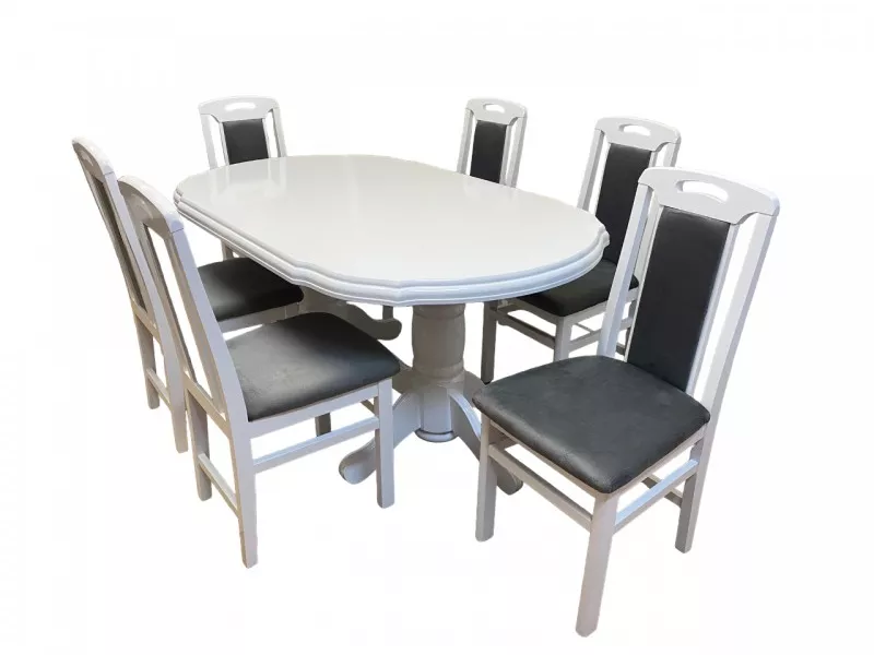 Set masa living SB Nork alba plus 6 scaune SB Tim alb/gri 74x90x160/200 cm