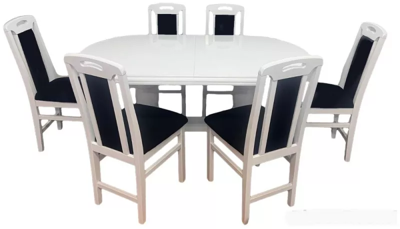 Set masa living SB Nork alba plus 6 scaune SB Tim alb/negru 74x90x160 ...