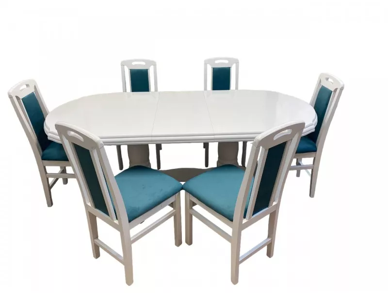 Set masa living SB Nork alba plus 6 scaune SB Tim alb/turcoaz 74x90x160 ...