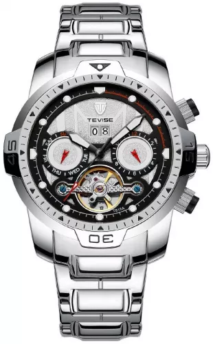 Ceas barbati Tevise Mecanic Automatic Business Analog Skeleton Argintiu ...