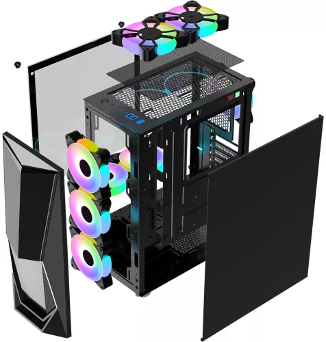 Carcasa 1STPLAYER Gaming DK-3 RGB Mid-Tower Negru dk-3 black - cel.ro