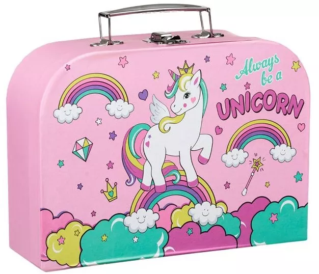 Valiza de carton Shopiens® Unicorn Rainbow roz 25 x 18 x 9 cm SC0174 ...