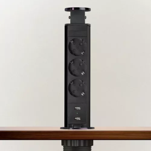 Distribuitor electric ascuns - 3 prize + 2 prize USB - negru lucios ...