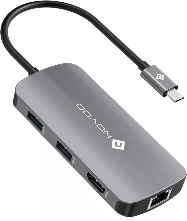 Adaptor Hub USB-C NOVOO 7 in 1 la HDMI 4K Ethernet RJ45 4 porturi USB ...
