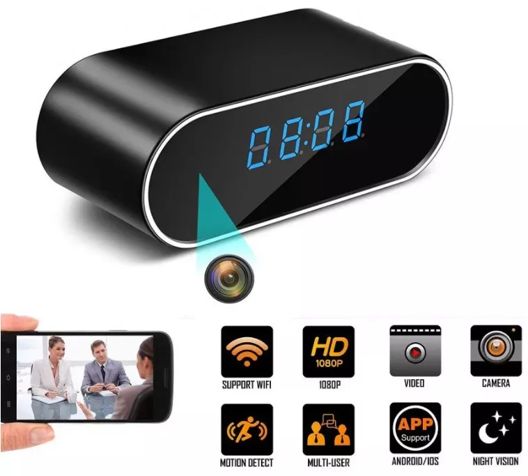 Ceas Masa cu Camera Ascunsa Full HD T17 WiFi P2P IP H.264 Infrarosu ...
