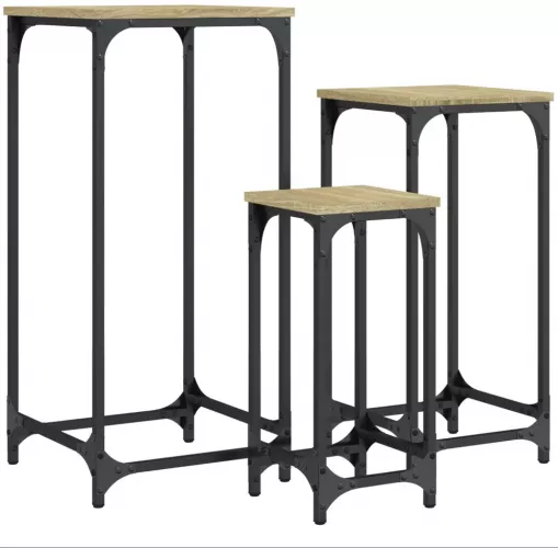 VidaXL Mese laterale suprapuse 3 buc. stejar sonoma lemn prelucrat ...