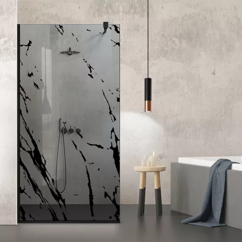 Paravan dus walk-in Aqua Roy ® Black model Rock negru sticla 8 mm gri ...