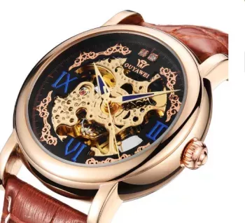 Ceas Automatic Barbatesc Ouyawei Curea Maro Cadran Negru Auriu ...