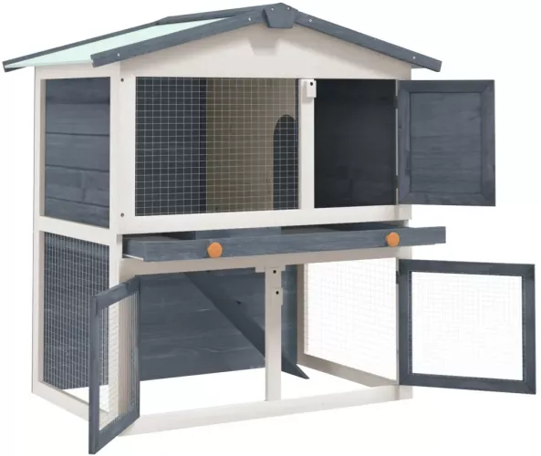 VidaXL Cusca de iepuri pentru exterior 3 usi gri lemn 170837 - cel.ro