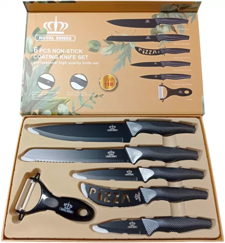 Set cutite din otel inoxidabil 6 piese negru qelt_965867816 - cel.ro