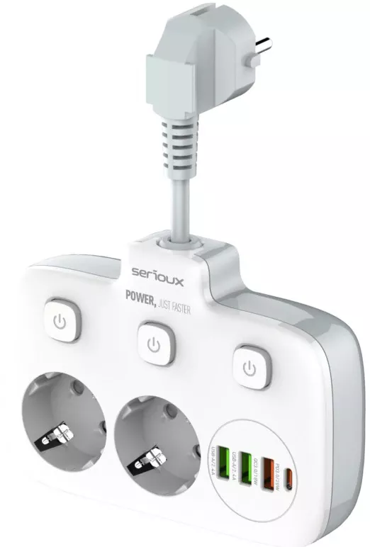 Priza multipla Serioux PS24W 2 prize 6xUSB PD Type-C QC3.0 intrerupator ...