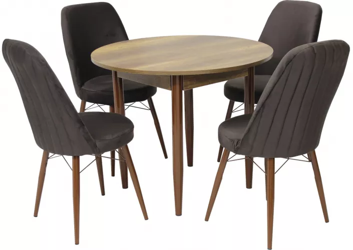 Set Masa Aris Nuc Rotunda cu 4 Scaune Minerva Maro Inchis Picior Maro ...