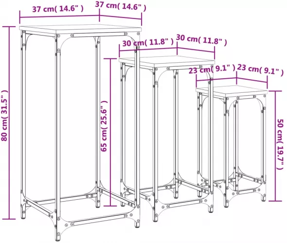 VidaXL Mese laterale suprapuse 3 buc. stejar sonoma lemn prelucrat ...
