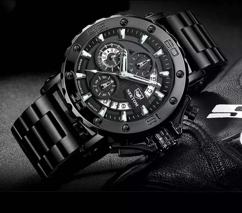 Ceas barbati Liluoke chronograf calendar indici luminosi curea inox ...