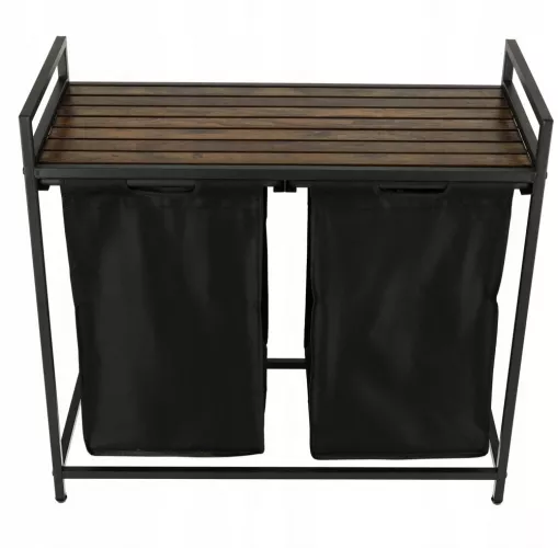 Cos de rufe dublu Zola din lemn cu structura metalica 74 x 68 x 33.5 cm ...