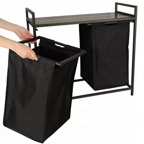 Cos de rufe dublu Zola din lemn cu structura metalica 74 x 68 x 33.5 cm ...