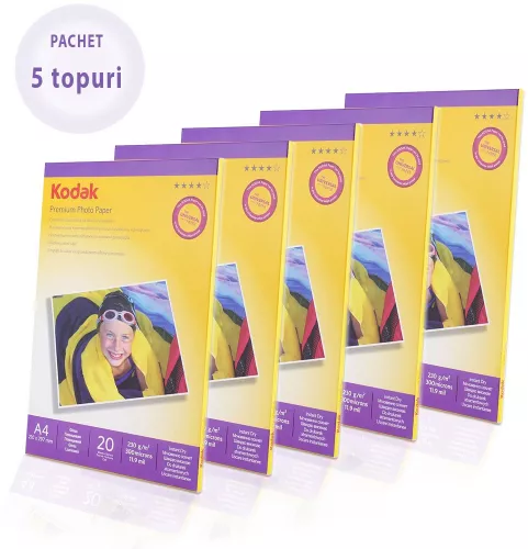 Pachet 5 topuri hartie foto glossy kodak 230 g format a4 100 coli - cel.ro