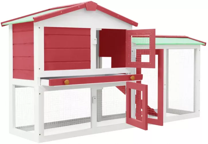 VidaXL Cusca mare exterior pt. iepuri rosu si alb 145x45x84 cm lemn ...
