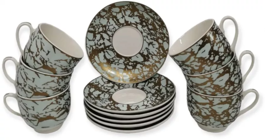 Set de 6 cesti portelan cu farfurii 180 ml Malooki Luxury Collection ...