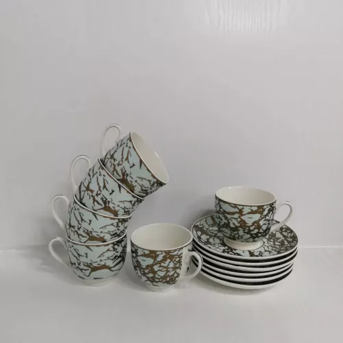 Set de 6 cesti portelan cu farfurii 180 ml Malooki Luxury Collection ...