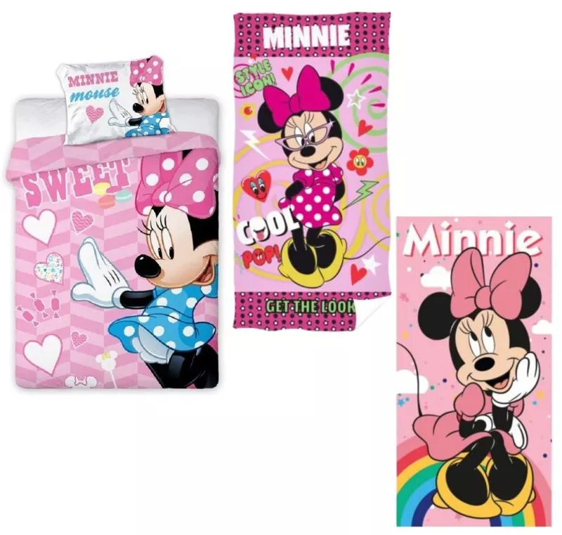 Set Minnie Mouse 3 in 1 Lenjerie de pat cu Husa pentru pilota 1 fata de ...