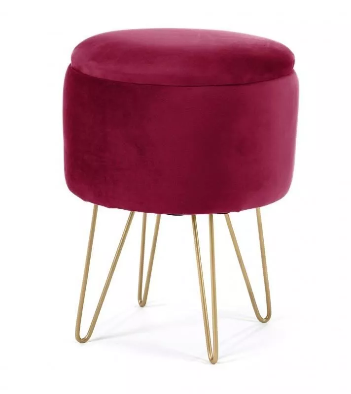 Taburet rotund cu spatiu depozitare catifea rosu max 90 kg 35x35x45 cm ...