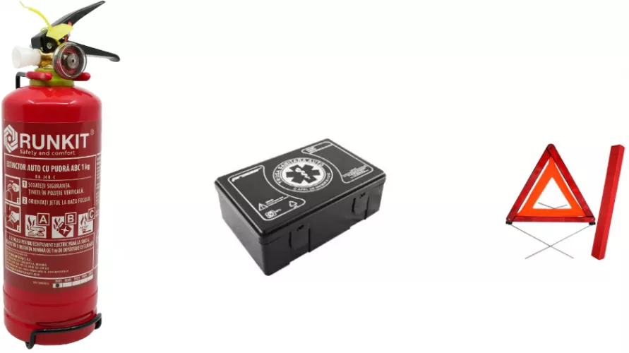 Kit siguranta rutiera omologat - Trusa medicala AUTO + Stingator auto ...
