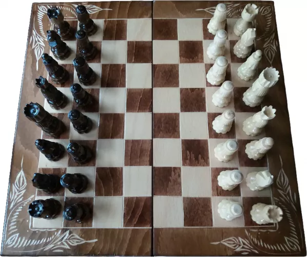 Set de sah cu piese sculptate special din lemn 44x44 cm cutie de sah ...