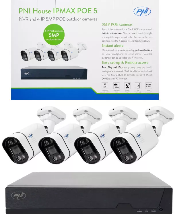 Kit Supraveghere PNI PNI-IP-POE5 + 4 camere