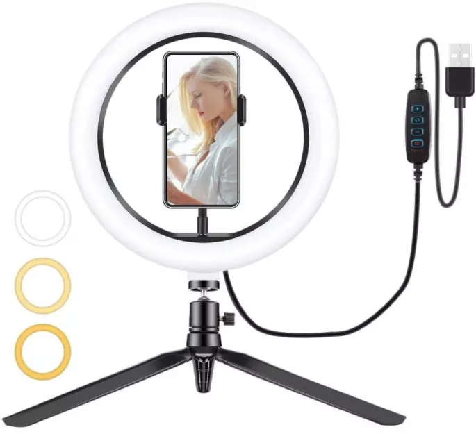 Lampa Circulara Led 15 W 10 5 V Usb Suport Telefon Trepied 50 Cm qeos_225778578 - cel.ro