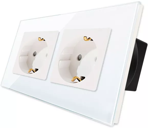 Priza Dubla cu Rama din Sticla LUXION Alb LX-2MP010G-W - cel.ro