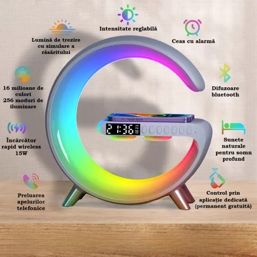 Lampa Smart LED RGB cu Incarcator fast charge wireless Lumina ...