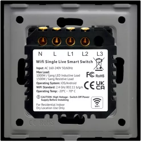 Intrerupator Dublu Wi-Fi cu Touch din Sticla si Rama de Aluminiu LUXION Negru - cel.ro