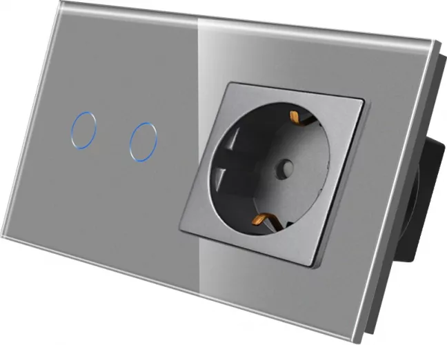 Intrerupator Dublu si Priza cu Rama din Sticla LUXION Gri LX-ST-201 ...