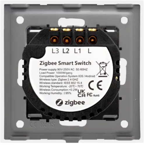 Intrerupator Triplu cu Touch din Sticla Luxion protocol ZigBee Auriu - cel.ro