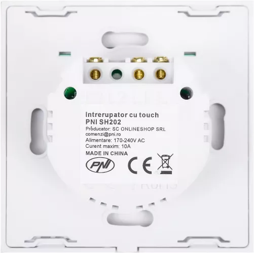 Intrerupator dublu cu touch PNI SH202 din sticla alb cu LED indicator ...
