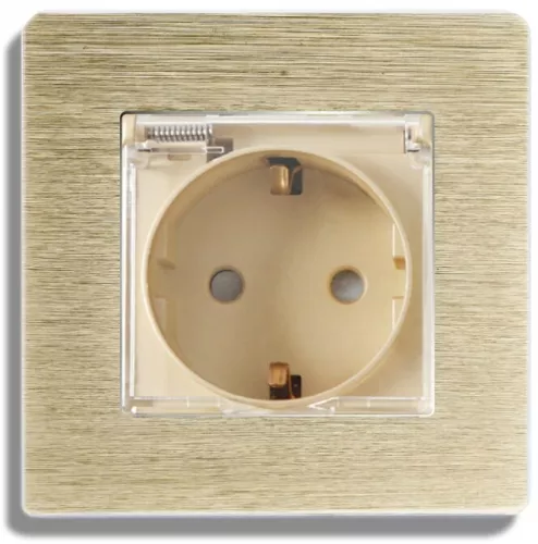 Priza Simpla cu Capac de Protectie LUXION cu rama din aluminiu Auriu ...