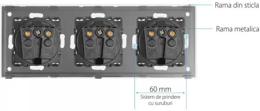 Priza tripla LUXION cu rama din sticla Auriu LX-3MP010G-G - cel.ro
