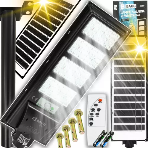 Lampa LED solara exterior 1200W cu senzor telecomanda baterie 8Ah ...