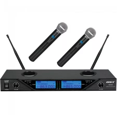 Set 2 Microfoane Bst Profesionale Wireless Cu Receiver Uhf 100 M 8 Canale