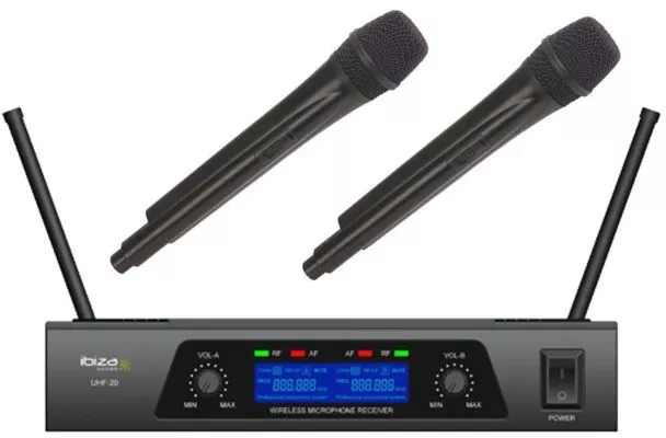 Set 2 Microfoane Ibiza Wireless Cu Receiver Cu 2 Antene Afisaj Lcd ...