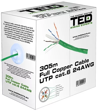 Cablu Utp Cat 6 Cupru 0.5mm 305m Ted Electric 5949258002501 - cel.ro