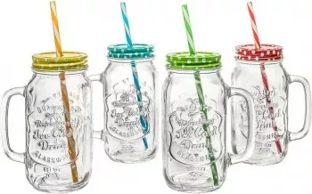 Carafa Sticla cu Capac si Pai OTI 680 ml Diverse Culori Cana din Sticla cu