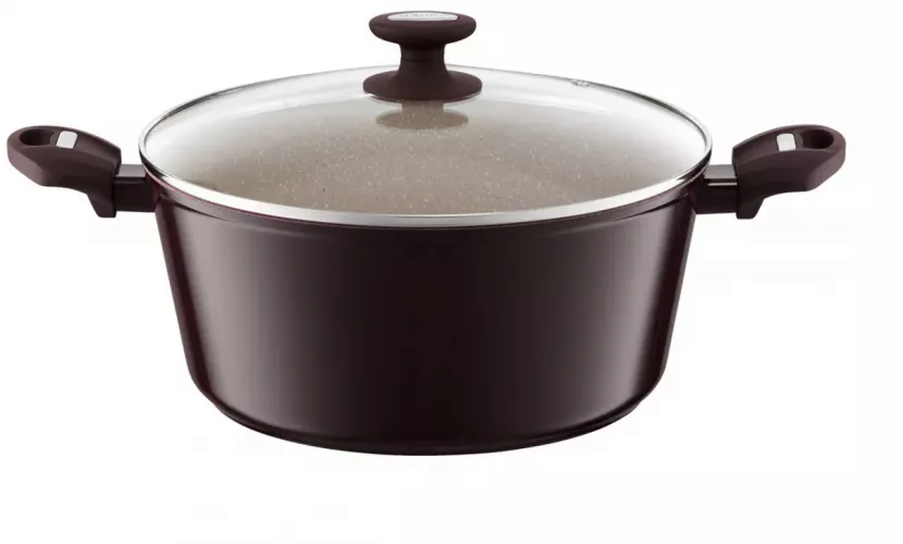 Oala cu capac AMBITION Brown Stone 28cm 6.5L invelis Qualum Basic Stone ...