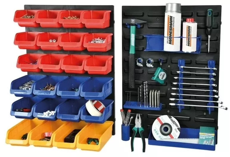 Set panouri si tavite pentru organizare scule Mannesmann 41555 43 piese ...