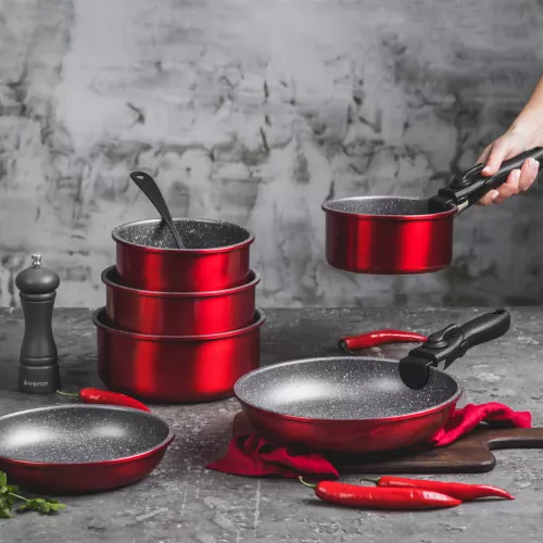 Set tigai cu maner detasabil 4 piese invelis Qualum Basic Stone ...