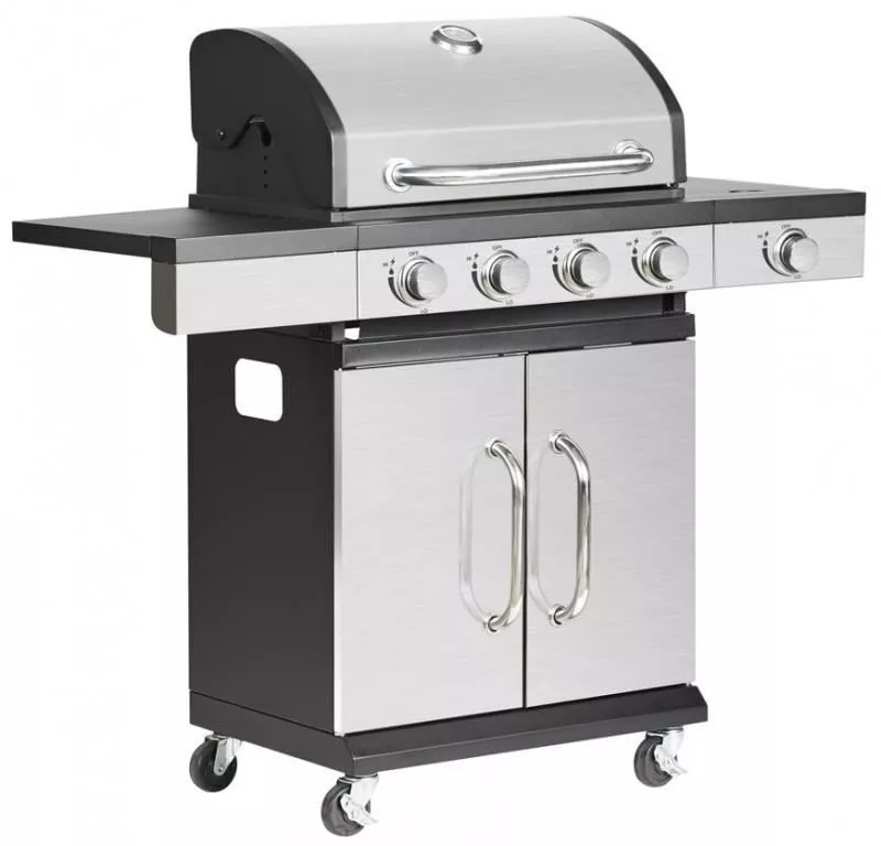 Gratar gradina grill dreptunghiular cu gaz 4+1 arzatoare cu roti capac