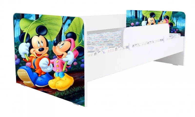 Pat Kiddy Mickey si Minnie Mouse cu protectie si saltea 180x80 cm uadj ...