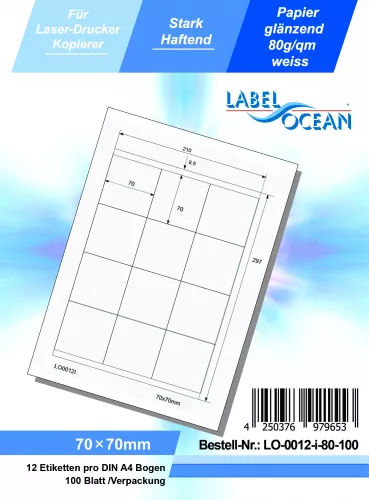 Etichete Autoadezive LabelOcean pe Suport A4 Dimensiuni 70x70 mm ...