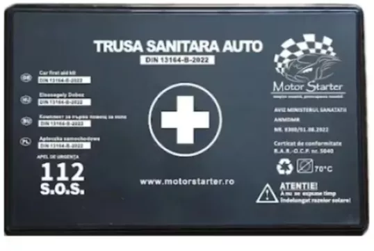 Trusa Medicala Auto de Prim Ajutor Omologata Valabila 5 Ani Neagra